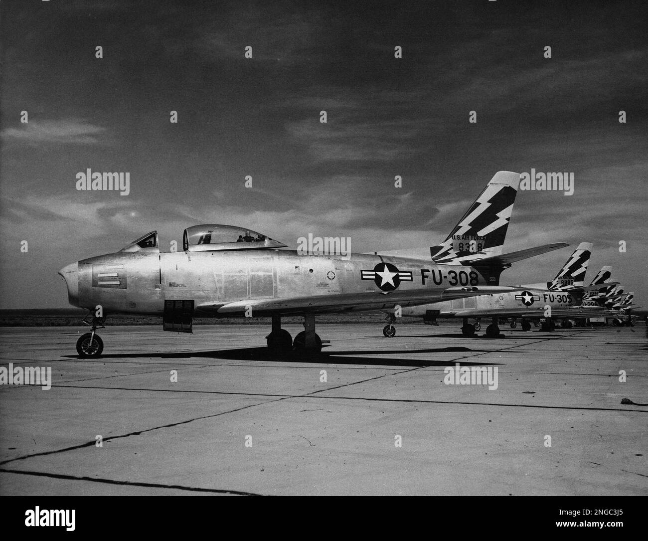 Several F-86 fighter jets are shown at Moses Lake Air Force base in ...