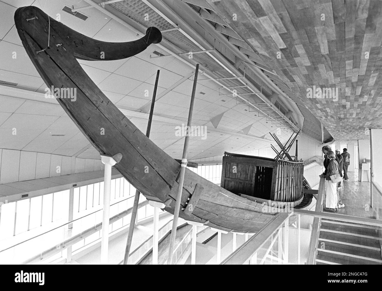This 4,500 year old Cheops solar boat is seen inside a museum in Giza ...