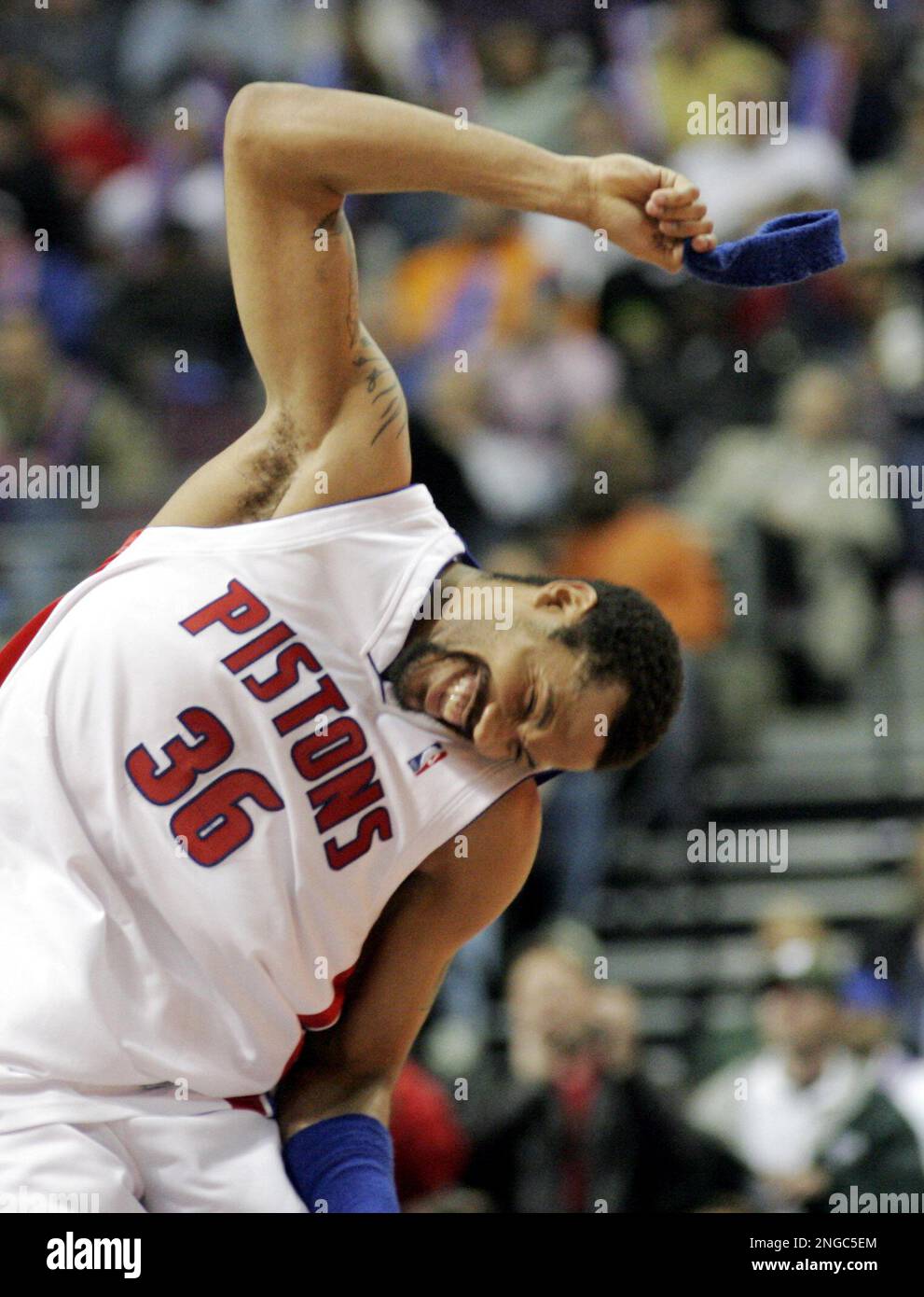 Detroit Pistons forward Rasheed Wallace celebrates after one of his ...