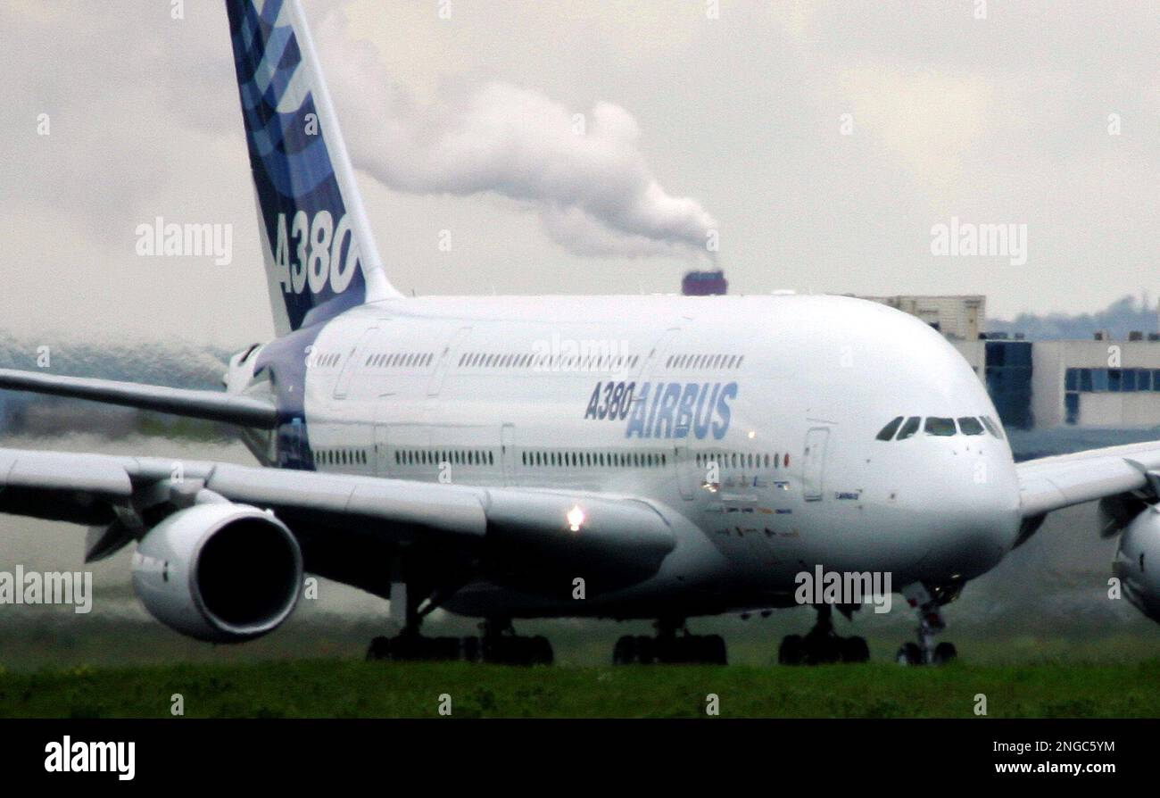 The first A380 double-deck super jumbo conducts tests at Toulouse ...