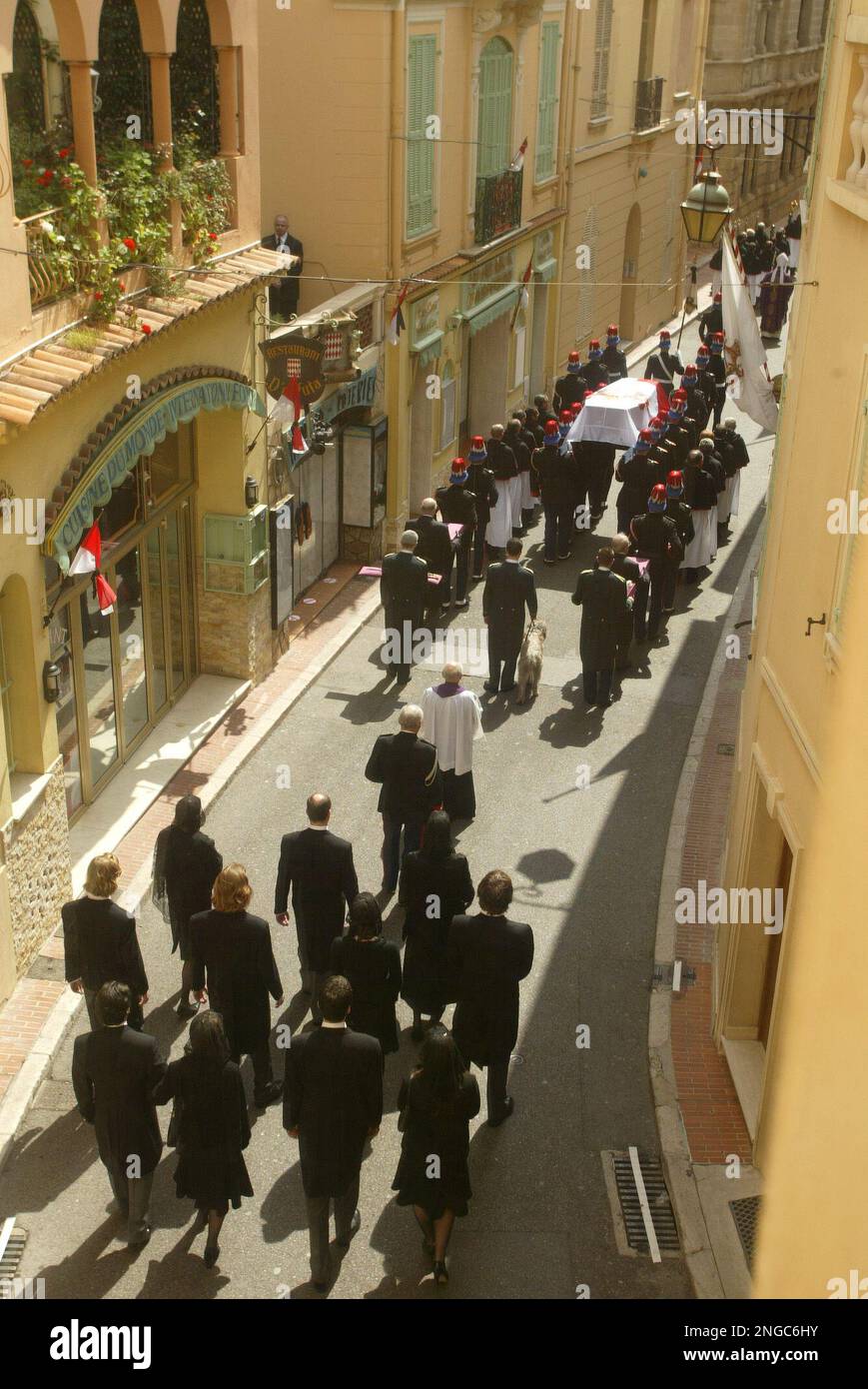 The Monaco Royal family follow the casket of Prince Rainier III during ...
