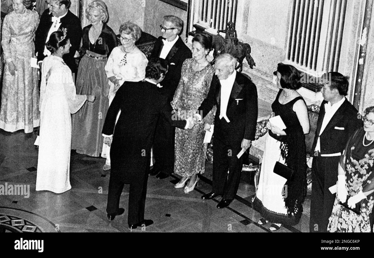 Sweden's King Carl Gustaf shakes hands with Saul Bellow, Nobel Prize ...