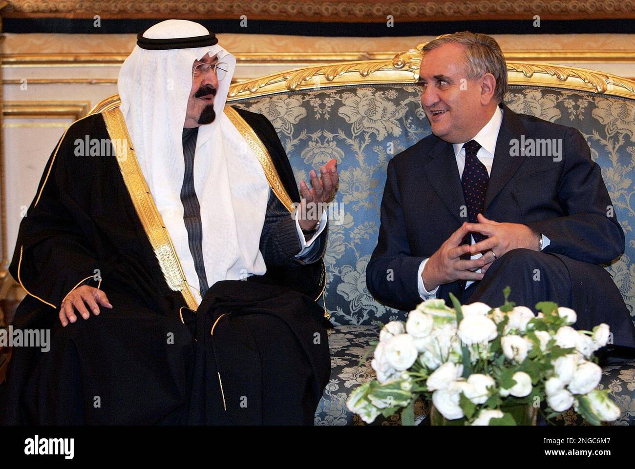 Saudi Arabia's Crown Prince Abdullah bin Abdul Aziz, left, gestures as ...