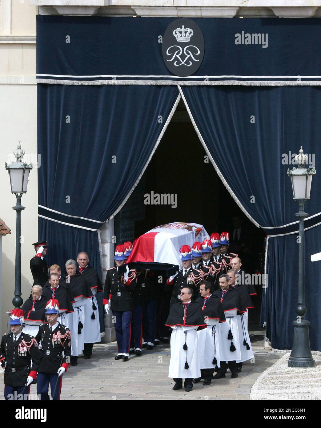 The casket of Prince Rainier III's is carried away from the Monaco ...