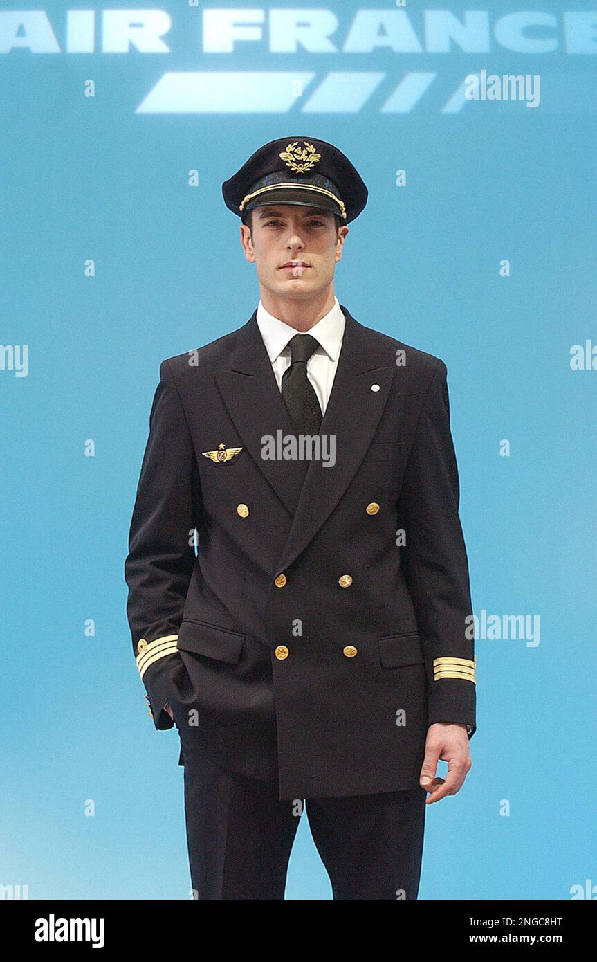 A male model present the new uniform for pilots of French airline ...
