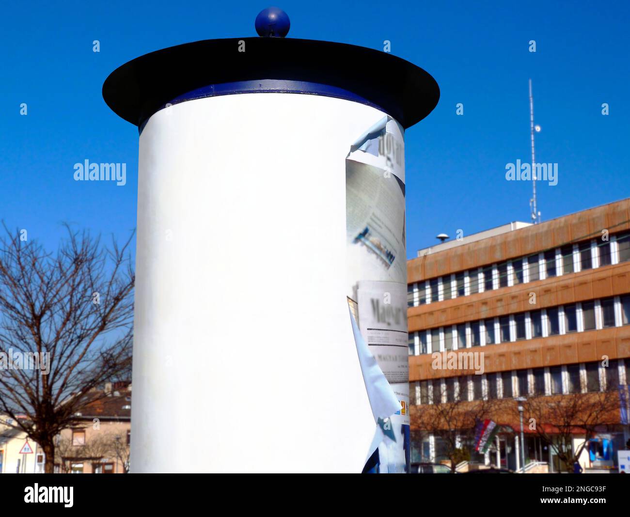 advertising Morris column in blank white. billboard sign. city street ...