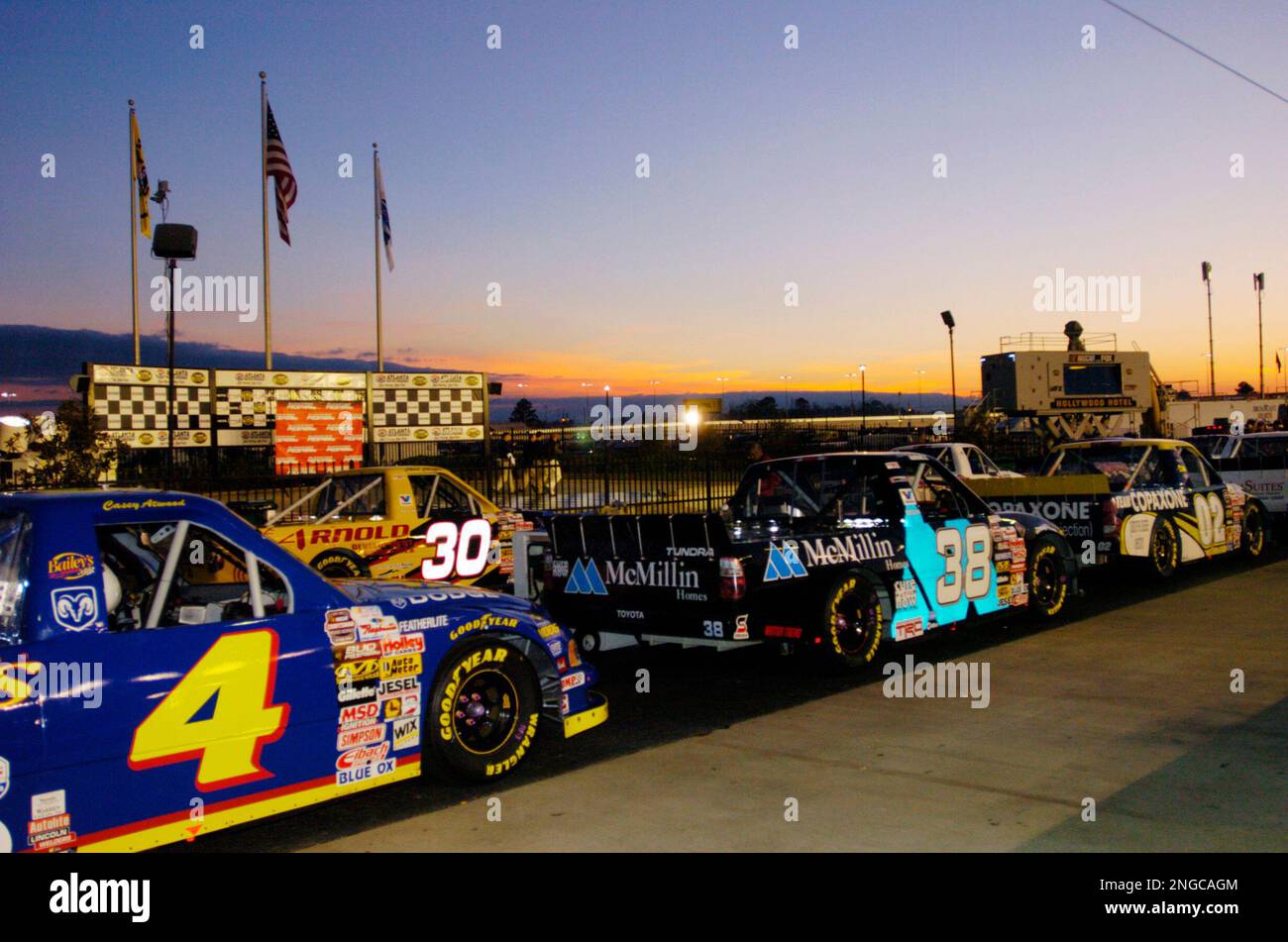 The trucks of Casey Atwood (4), Chad Chaffin (30, Brandon Whitt (38 ...