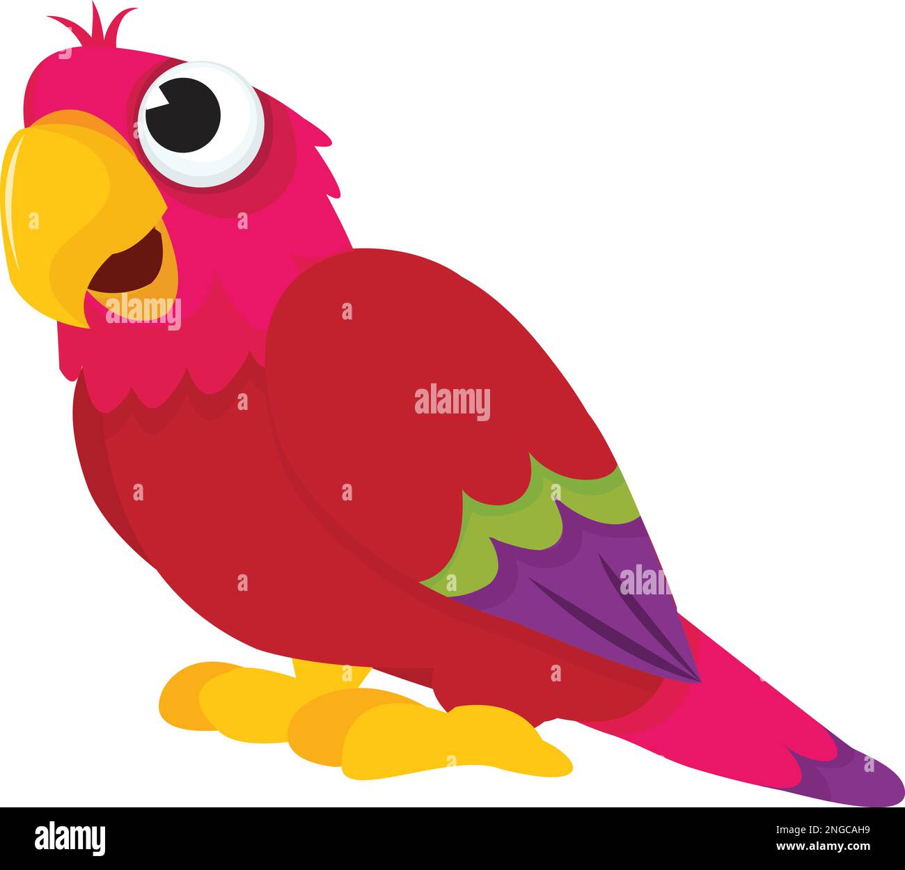 A cartoon vector illustration of a happy parrot perching on a ground ...