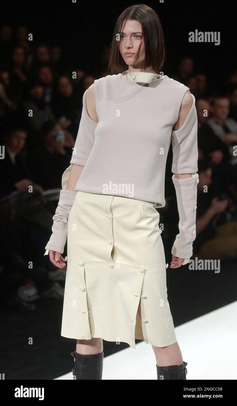 A model sports an outfit by designer John Ribbe at his Fall-Winter 2005 ...