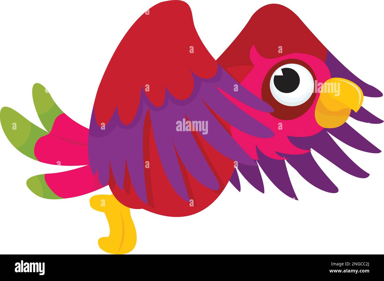 A cartoon vector illustration of a cute parrot flying and flapping its ...