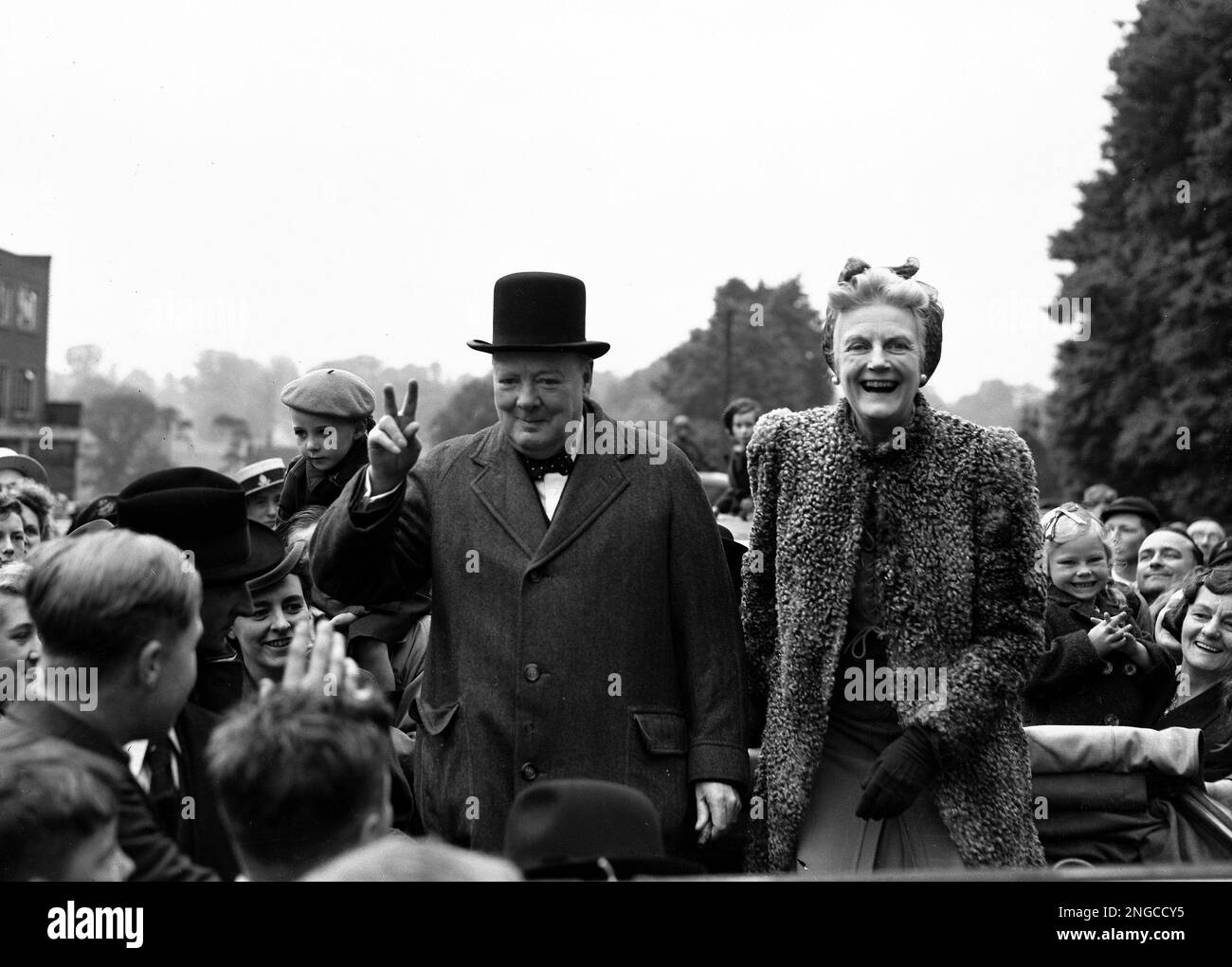Britain's Prime Minister Winston Churchill and his wife Clementine tour ...
