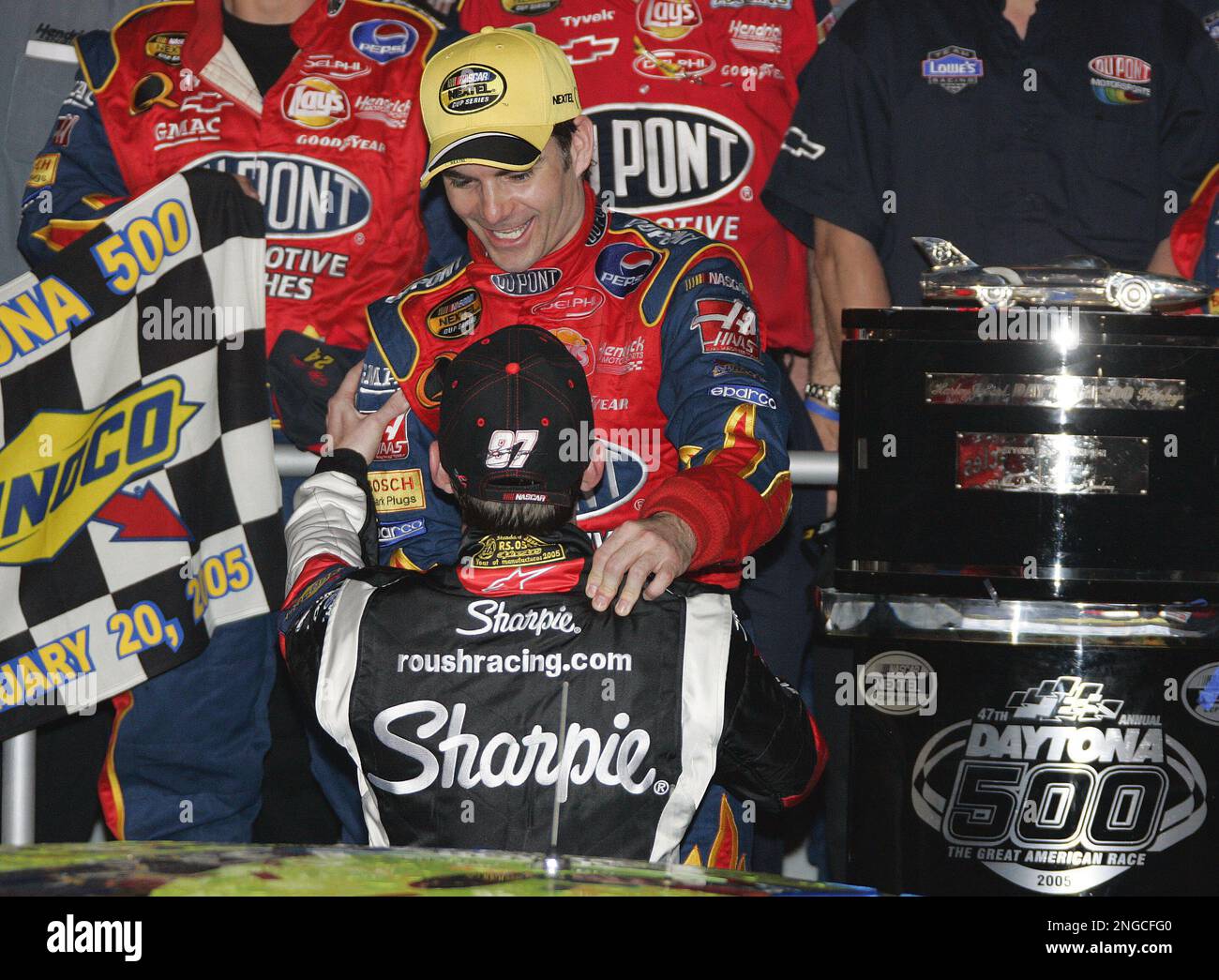 NASCAR driver Jeff Gordon celebrates his victory in the Daytona 500 ...