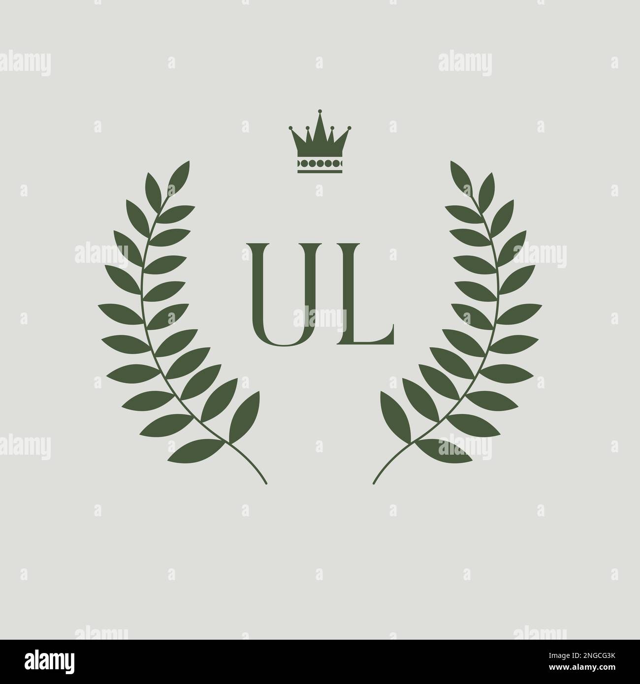 UL initials logo design. Letters ul royal emblem with crown Stock ...