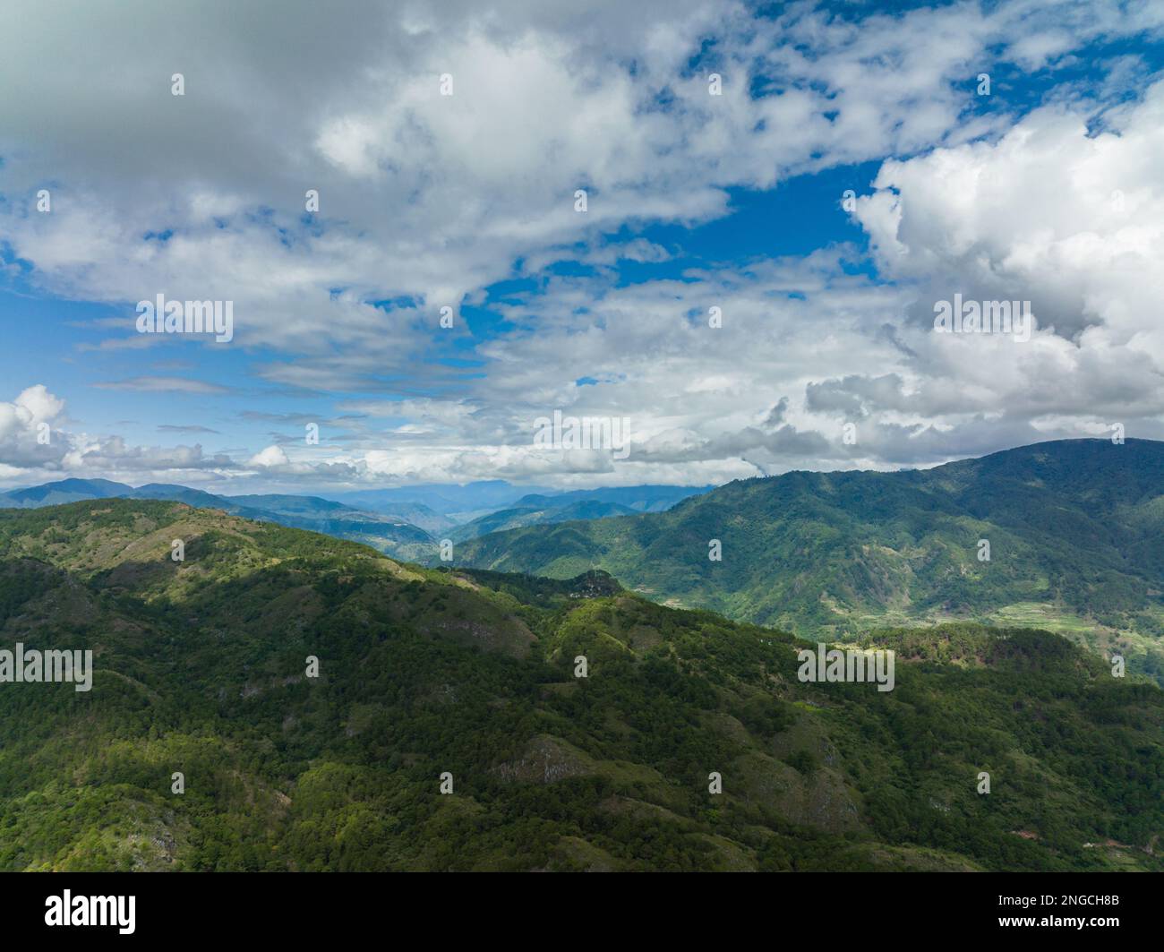 Aerial view of Mountains and green hills in Philippines. Slopes of ...