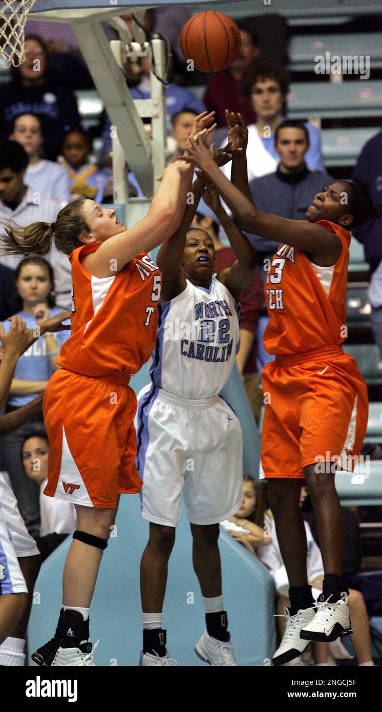 North Carolina's La'Tangela Atkinson (22) battles with Virginia Tech's ...
