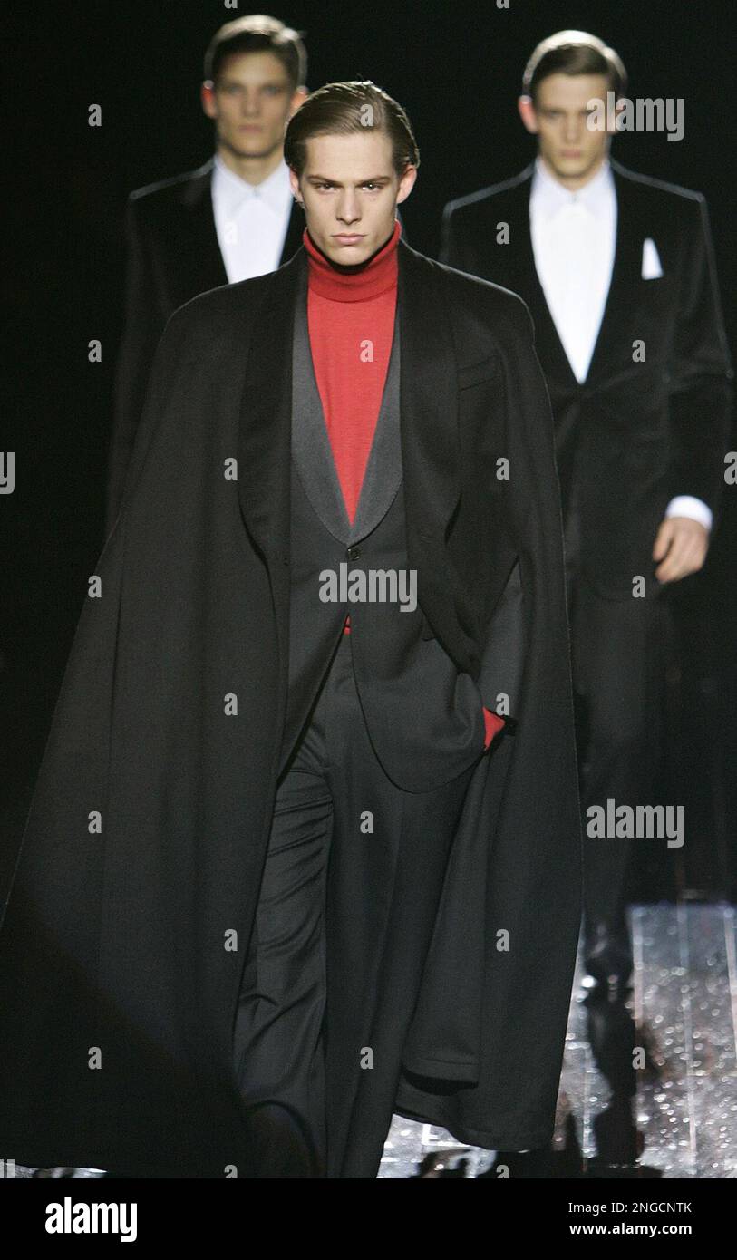 A model shows a creation by British designer Ozwald Boateng for his men ...