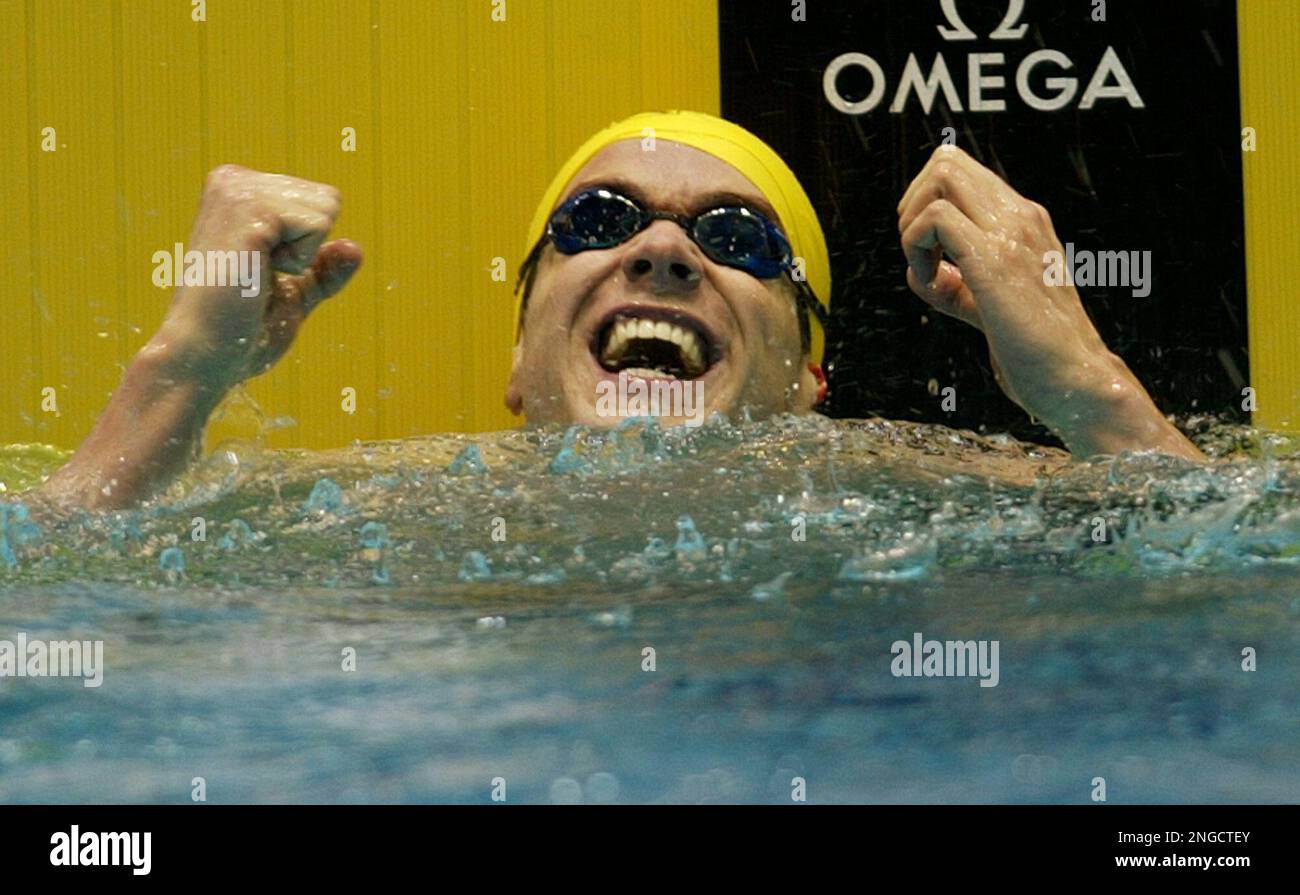 Austrian swimmer Markus Rogan jubilates after winning the 200m ...