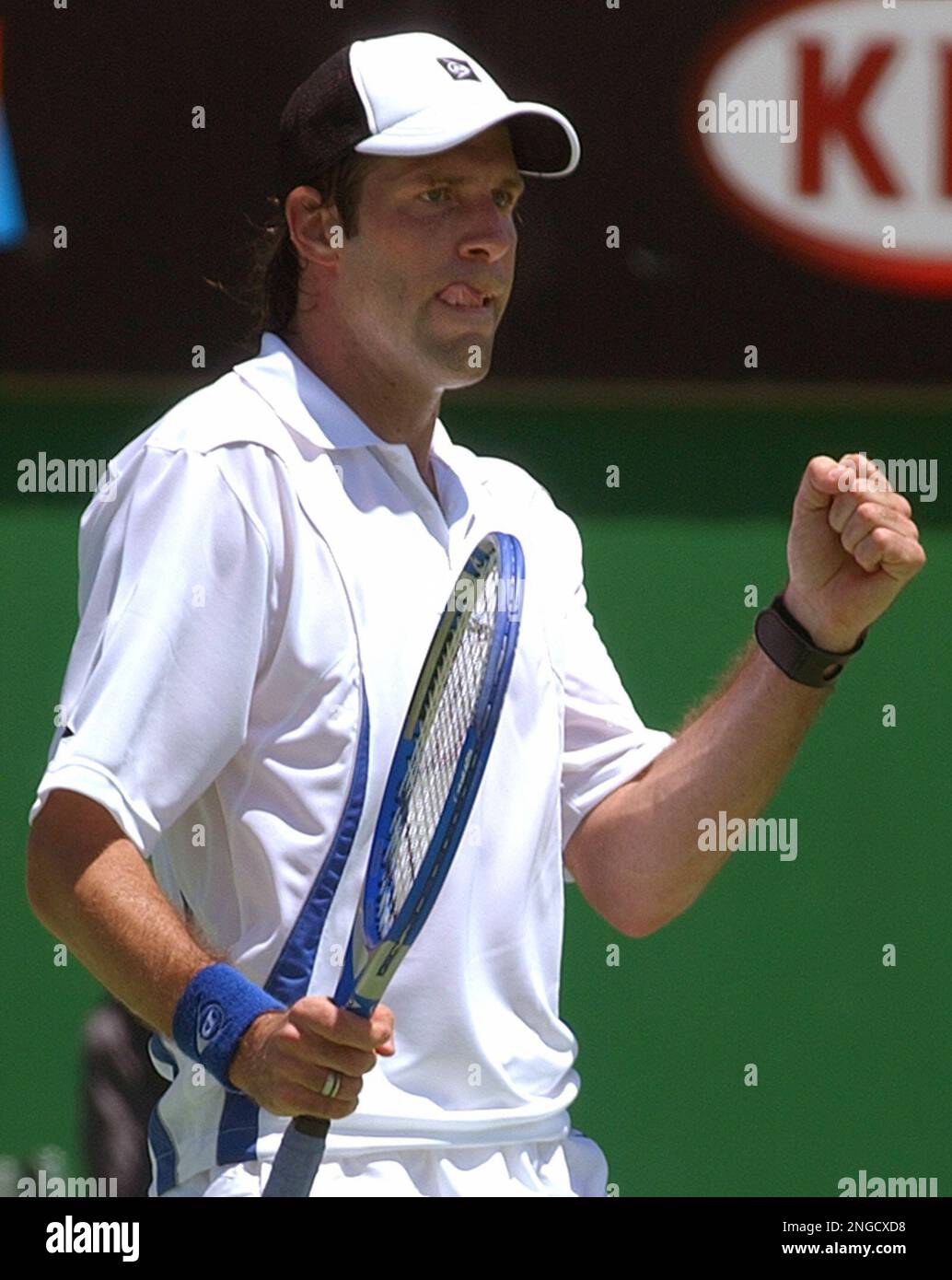 Britain's Greg Rusedski clenches his fist during his 2-6, 6-4, 6-0, 7-5 ...