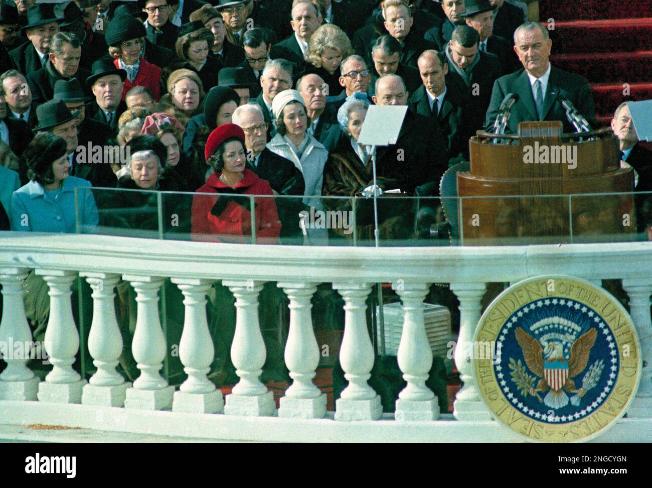 U.S. President Lyndon B. Johnson delivers his inaugural address during ...