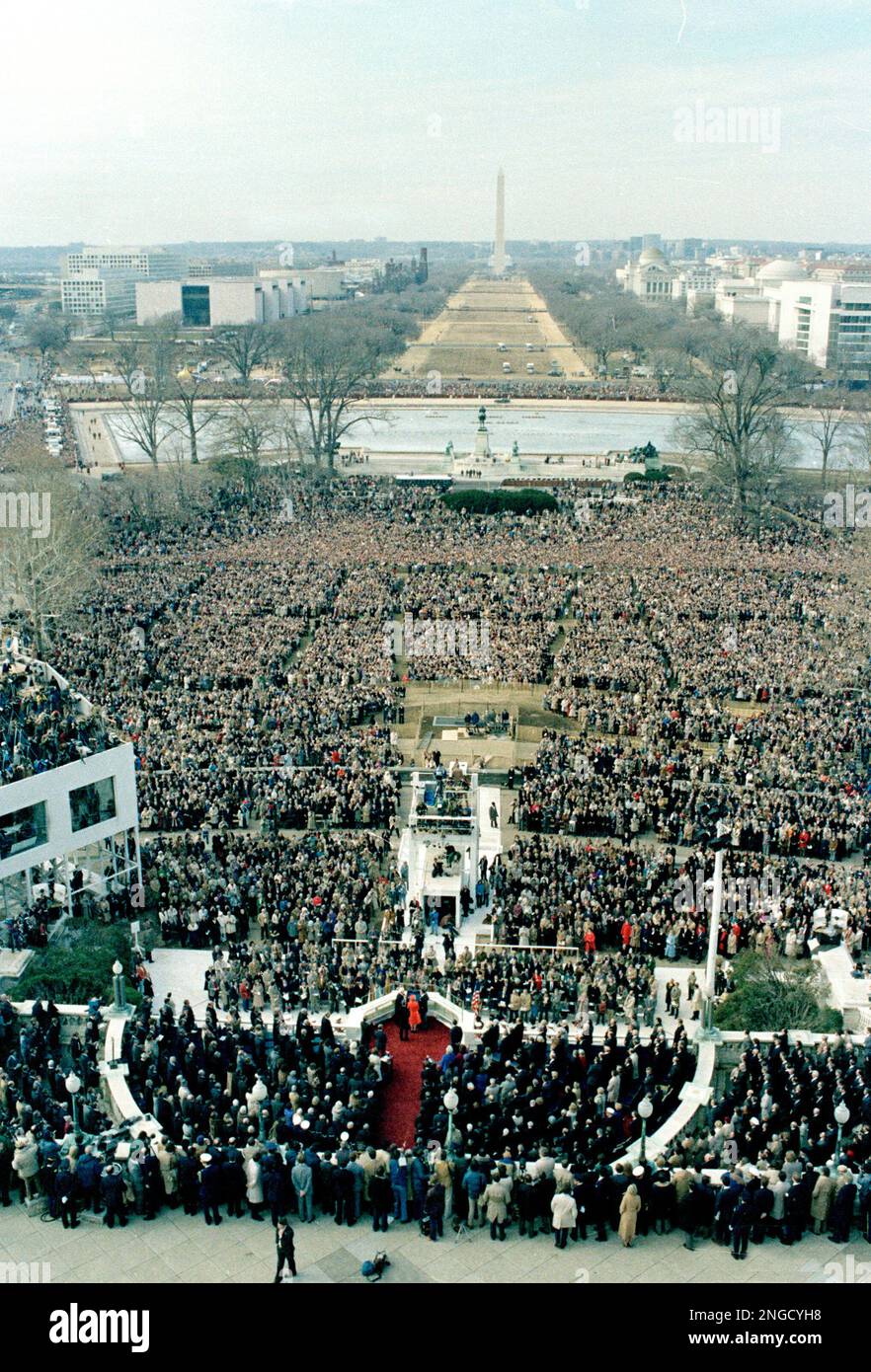 This aerial view shows the Inauguration Day ceremony as U.S. President ...