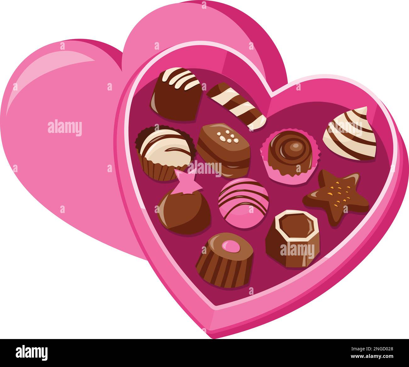 A cartoon vector illustration of chocolates in heart shape box Stock ...
