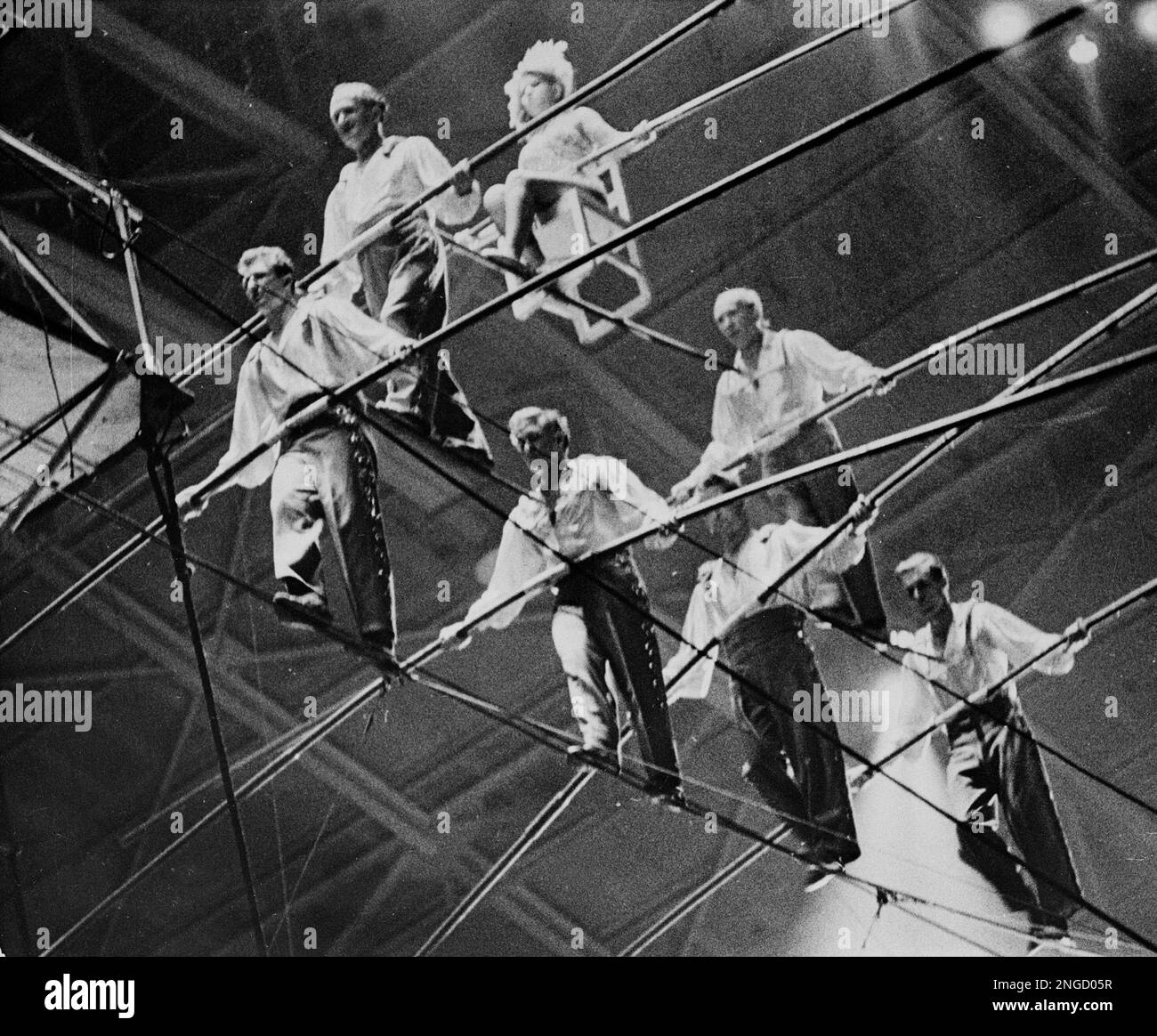 The Great Wallendas circus troupe walk the high wire during their three ...