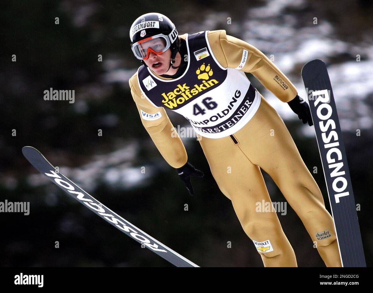 Todd Lodwick from Steamboat, Col. U.S.A. flies through the air to place ...