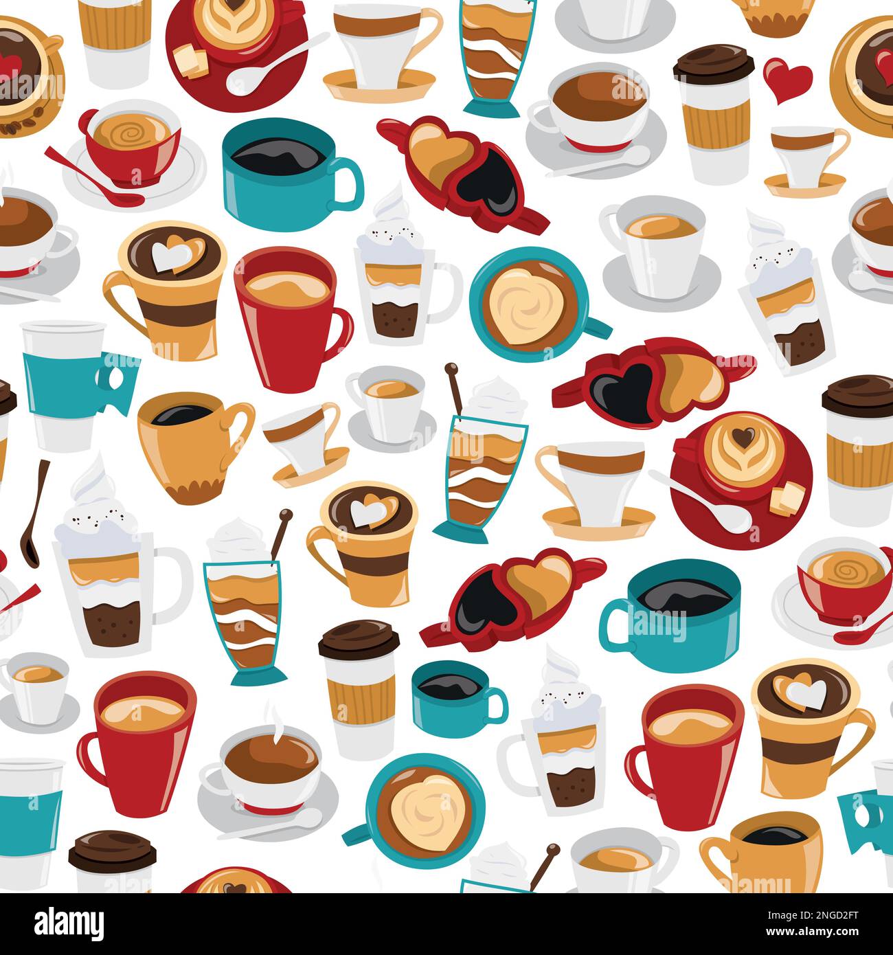 A cartoon vector illustration of cafe coffee cups and glasses seamless ...