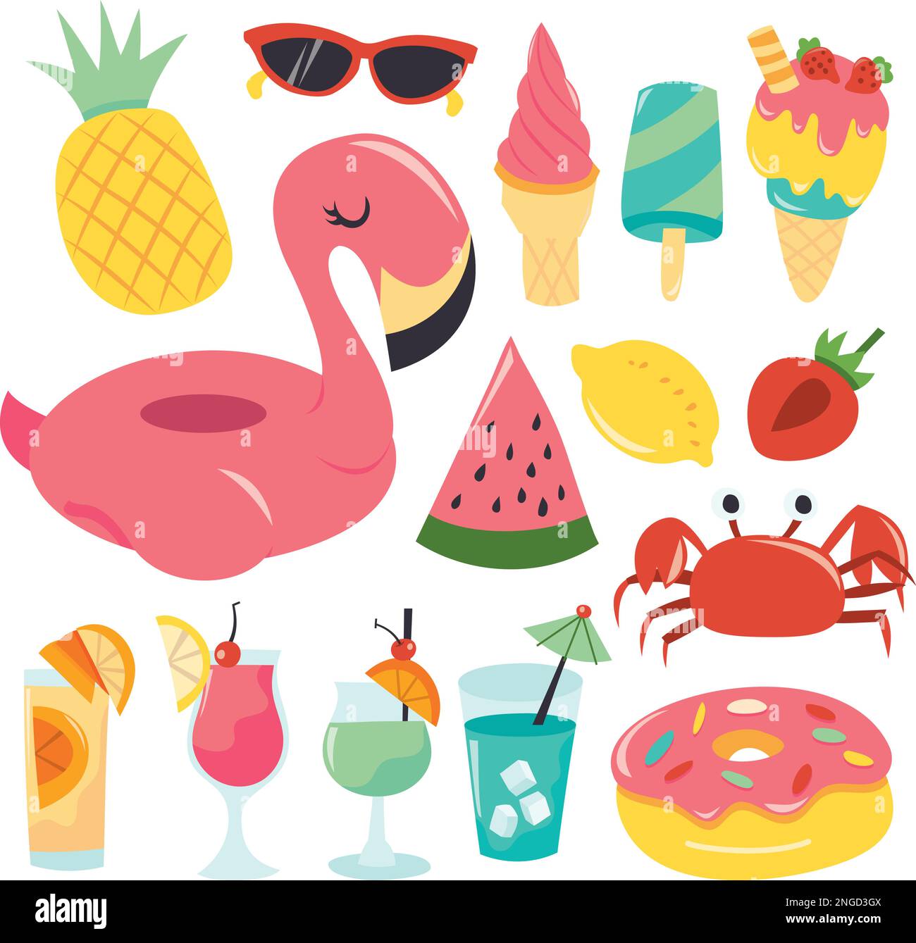 A cartoon vector illustration of various summer vacation design ...