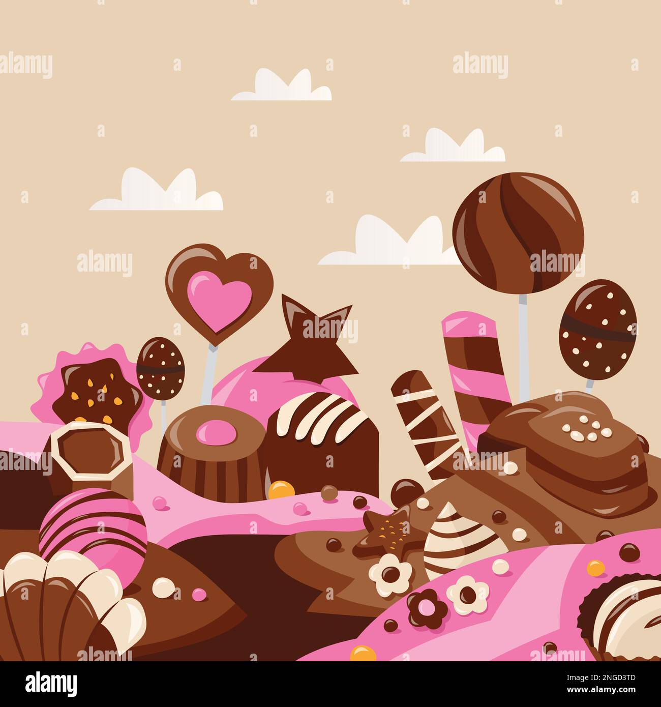 A cartoon vector illustration of whimsical chocolate sweets land Stock ...