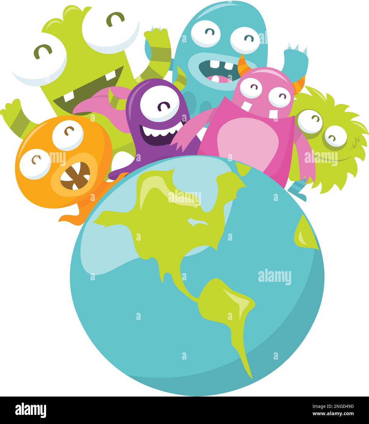 A cartoon vector illustration of happy silly monsters world Stock ...