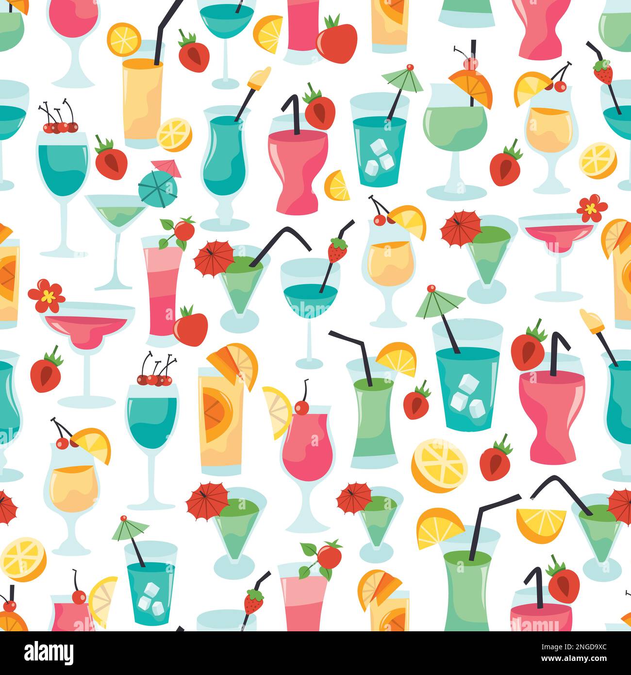 A cartoon vector illustration of various colorful cocktail drinks ...