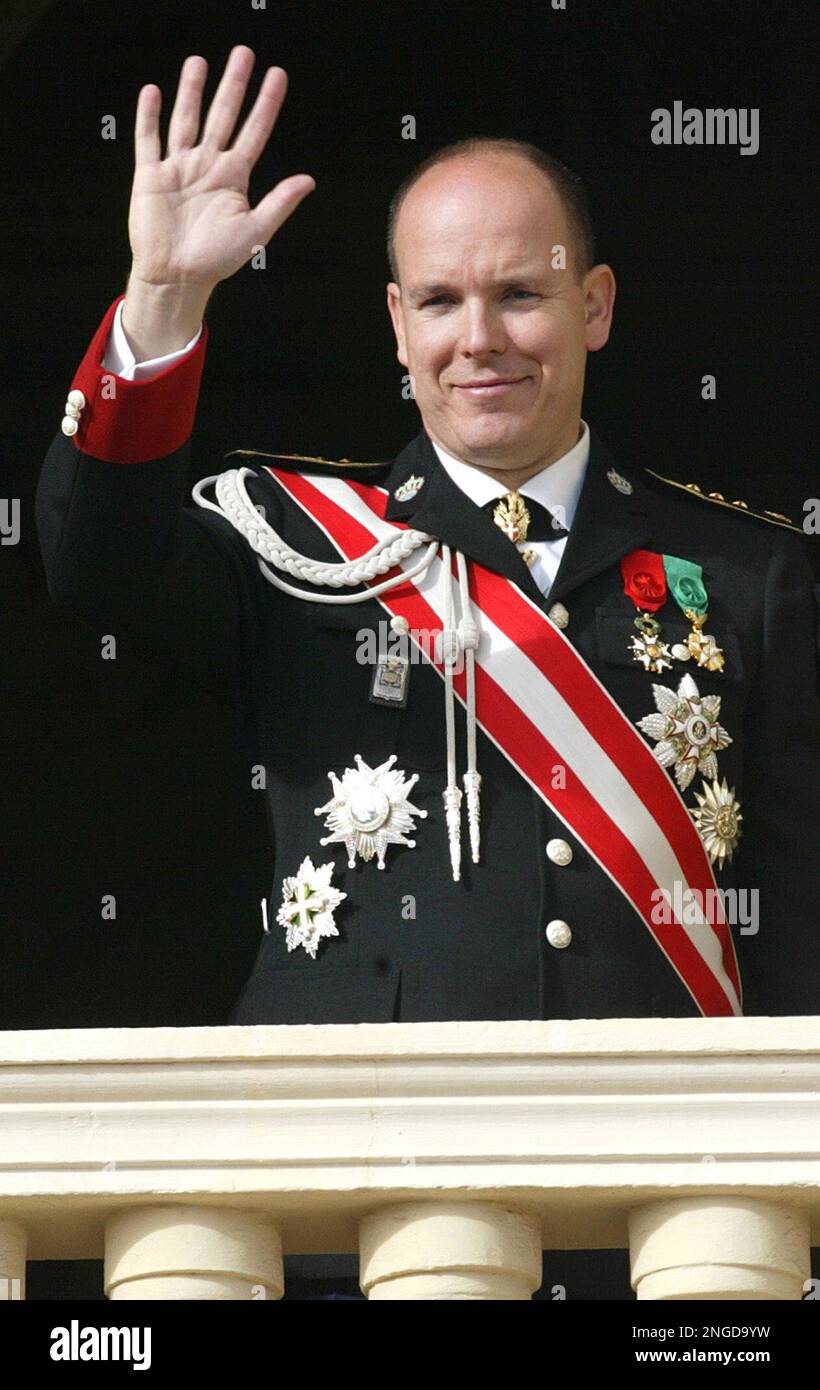 Prince Albert of Monaco waves to the crowd during the Monaco National ...