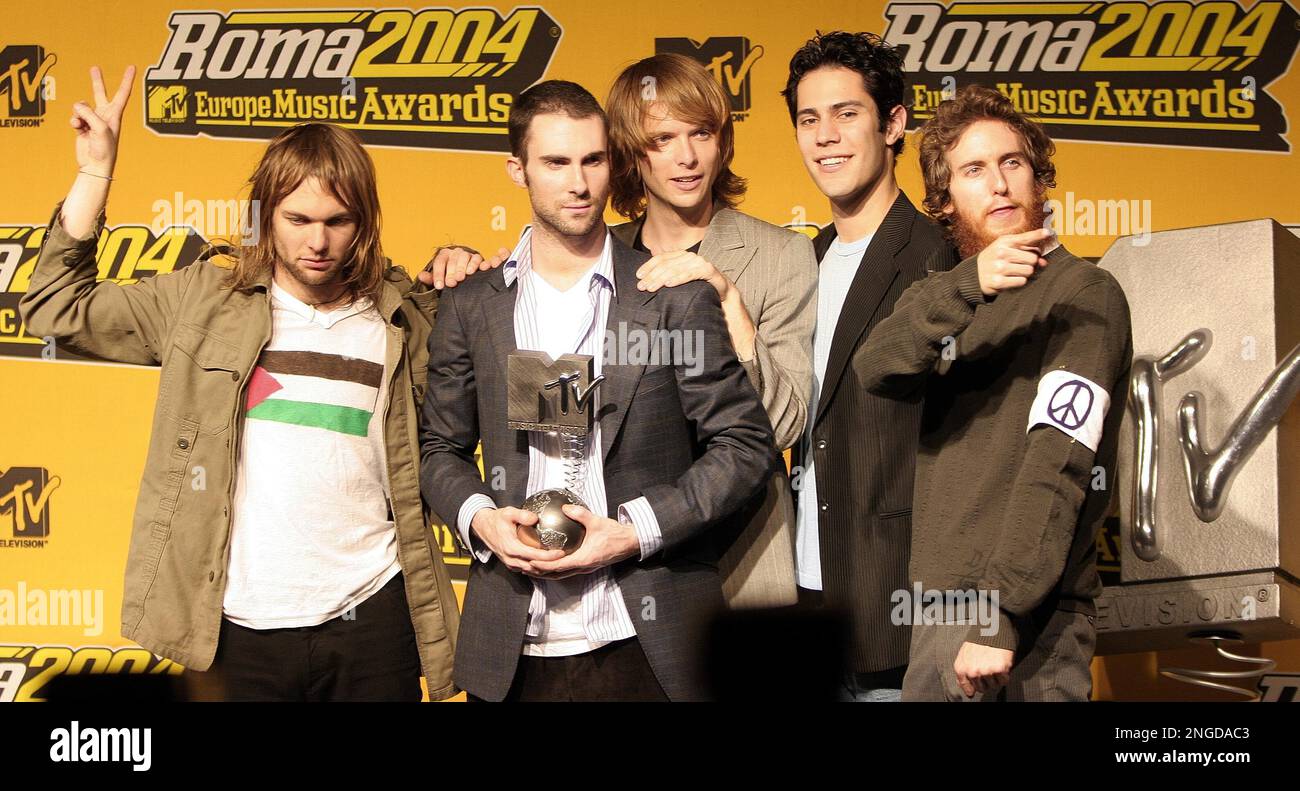 US group Maroon5 pose during the MTV awards ceremony in Rome, Thursday ...