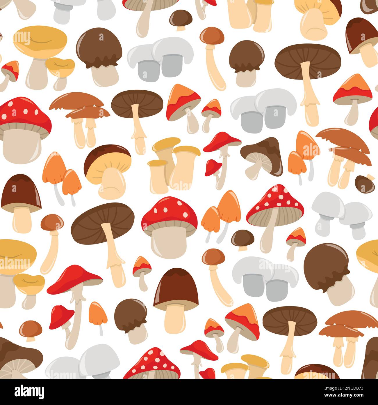 A cartoon vector illustration of cute various mushrooms seamless ...