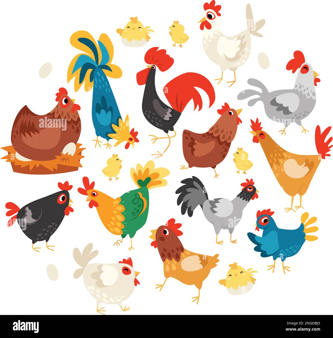 A cartoon vector illustration of various chickens set Stock Vector ...