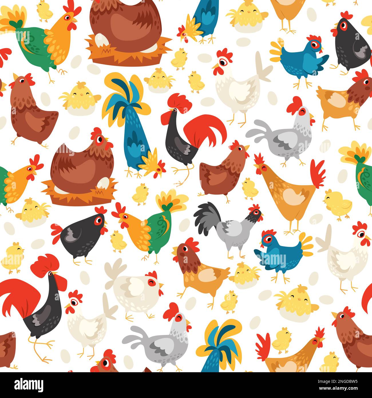 A cartoon vector illustration of various chickens seamless pattern ...