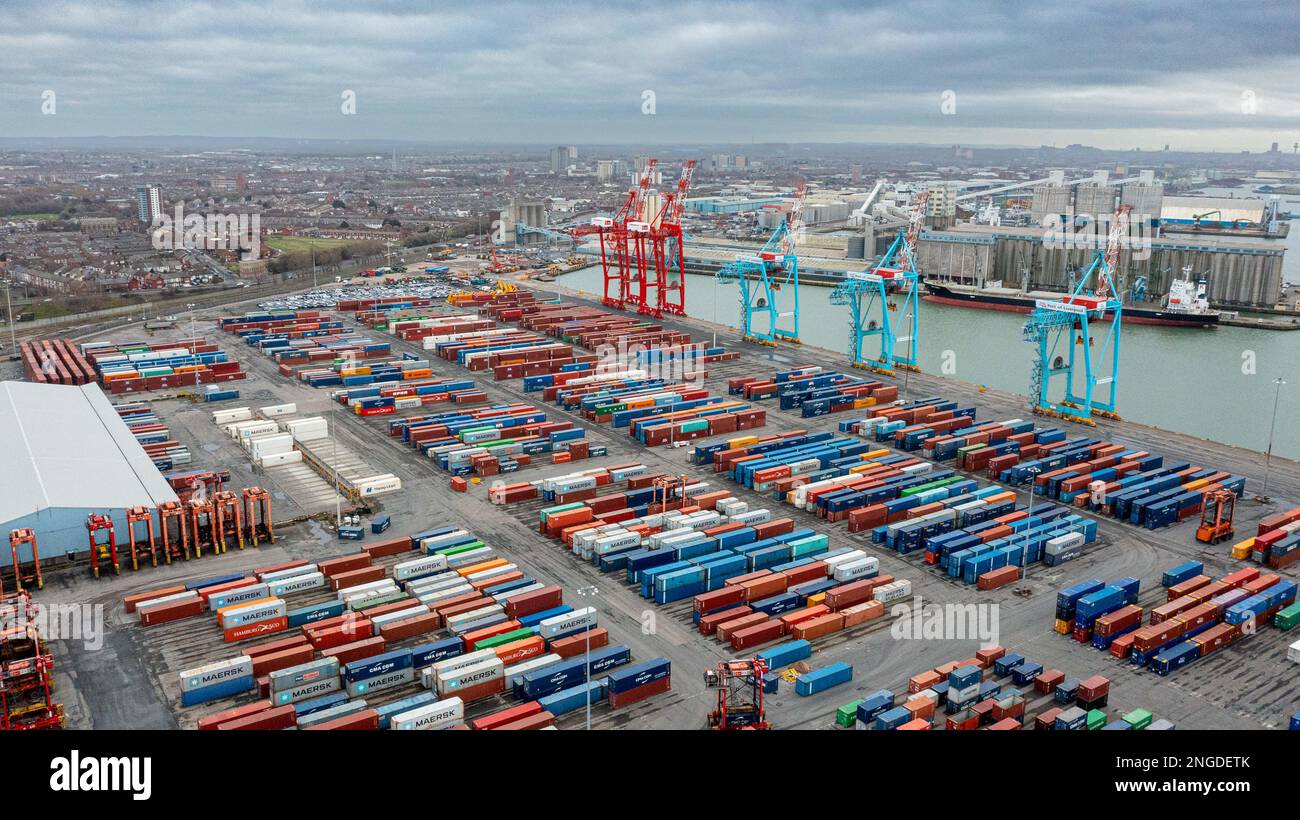 Liverpool. 17th Feb, 2023. This aerial photo taken on Feb. 17, 2023 ...