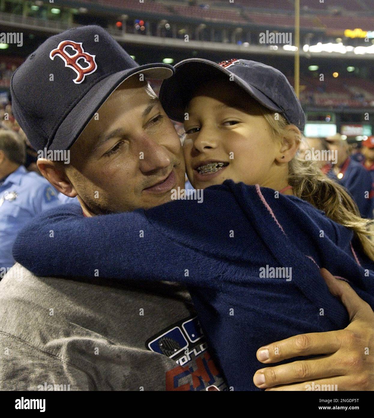 Boston Red Sox manager Terry Francona hugs his youngest daughter Jamie ...