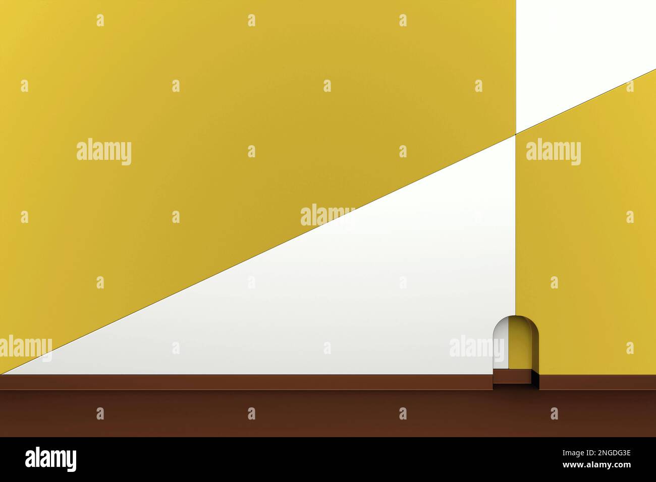 Abstract yellow white geometric background, front view of interior room ...