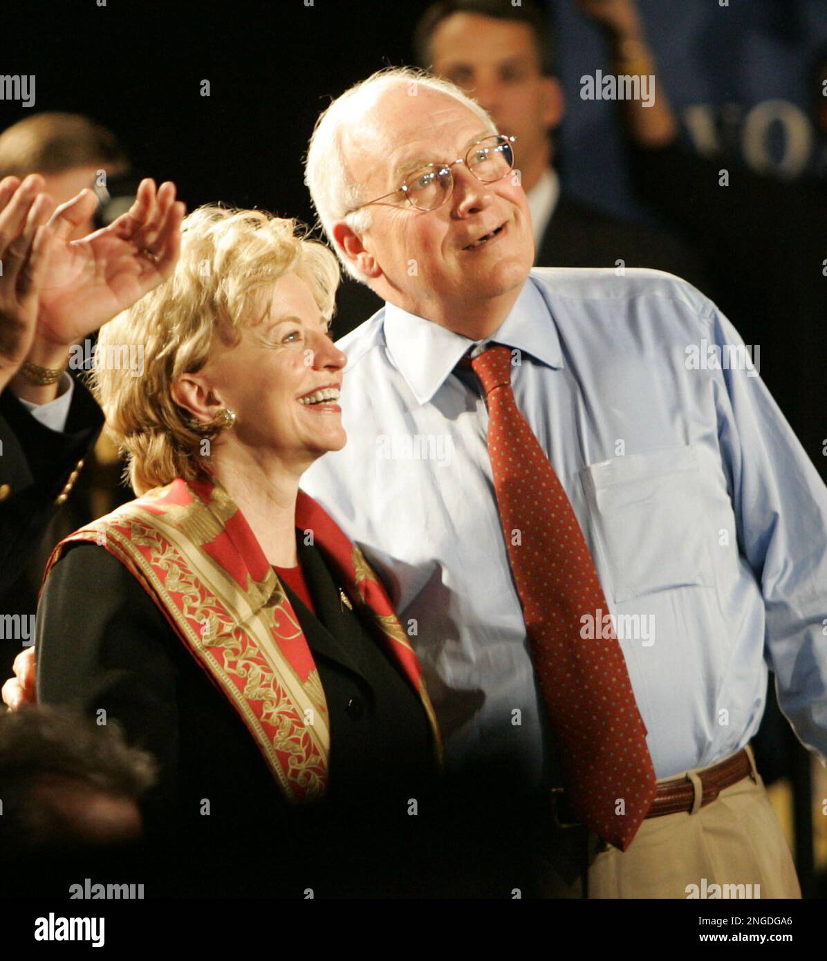 Vice President Dick Cheney and his wife Lynne watch as balloons descend ...