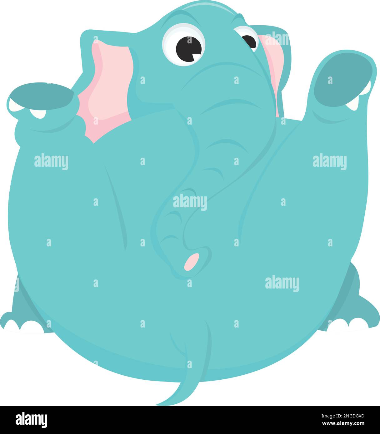 A cartoon vector illustration of a elephant sitting on its back with ...