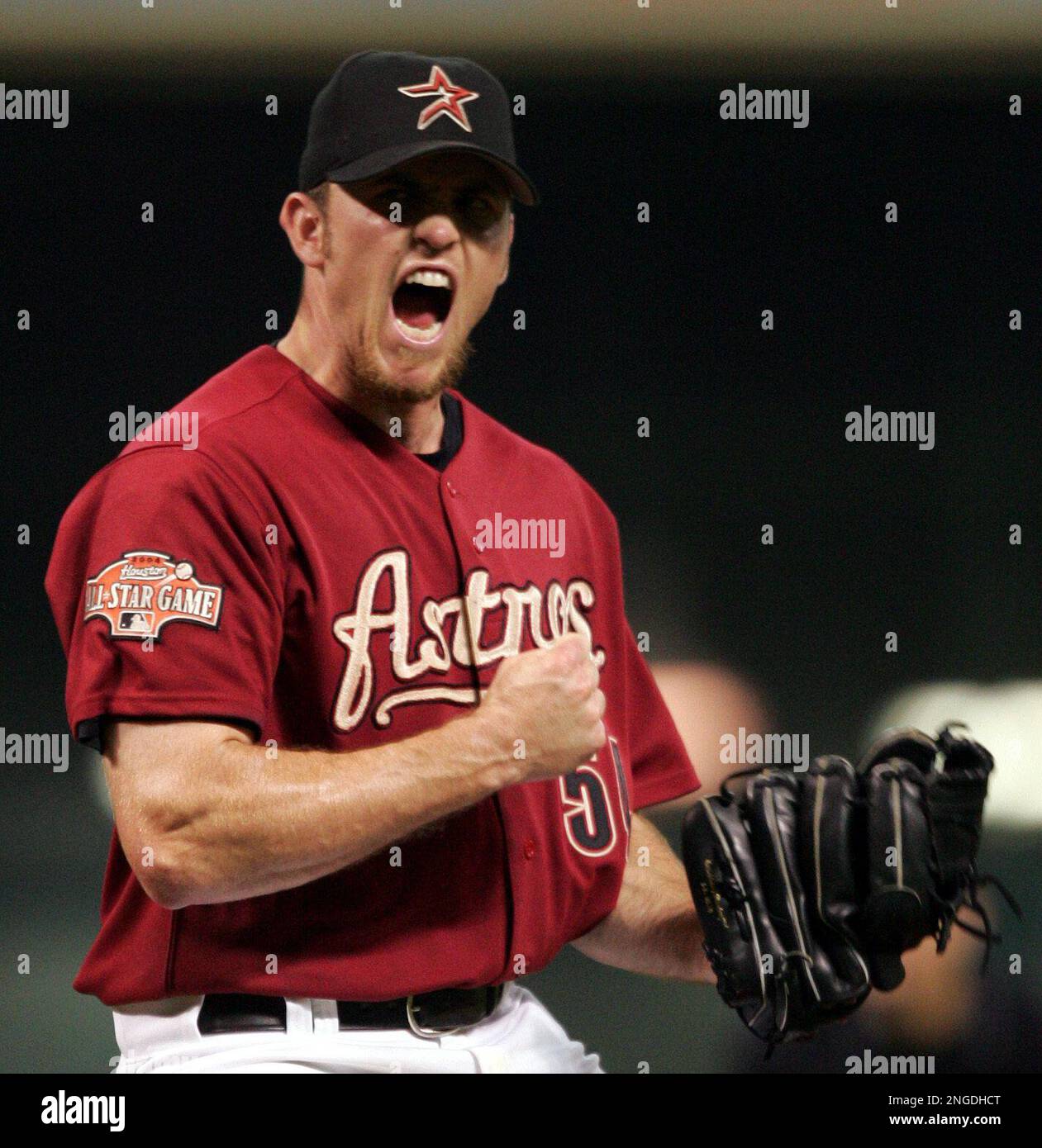 Houston Astros pitcher Brad Lidge reacts after the Astros defeated the ...