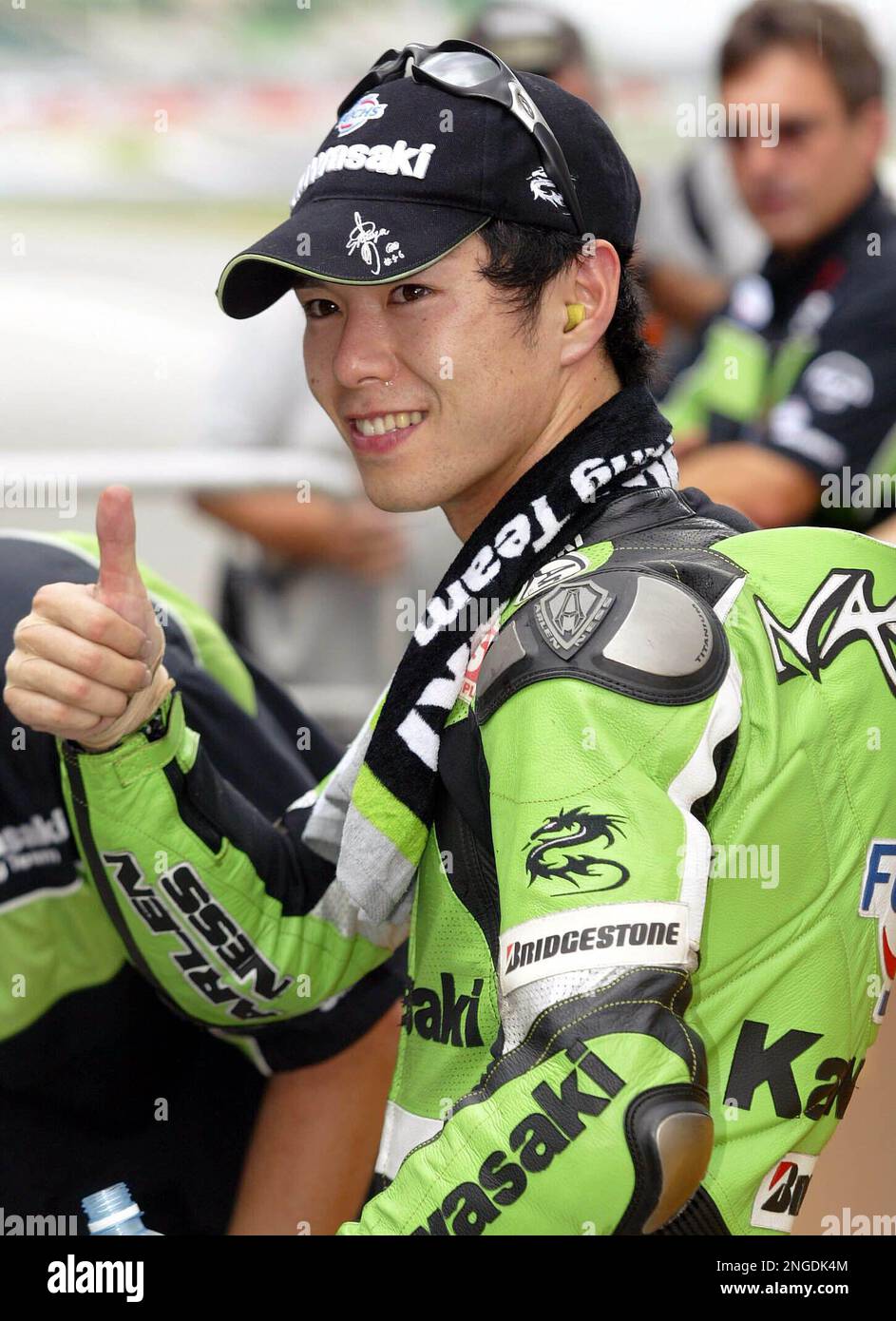 Shinya Nakano from Japan gives thumbs-up after he qualified third after ...