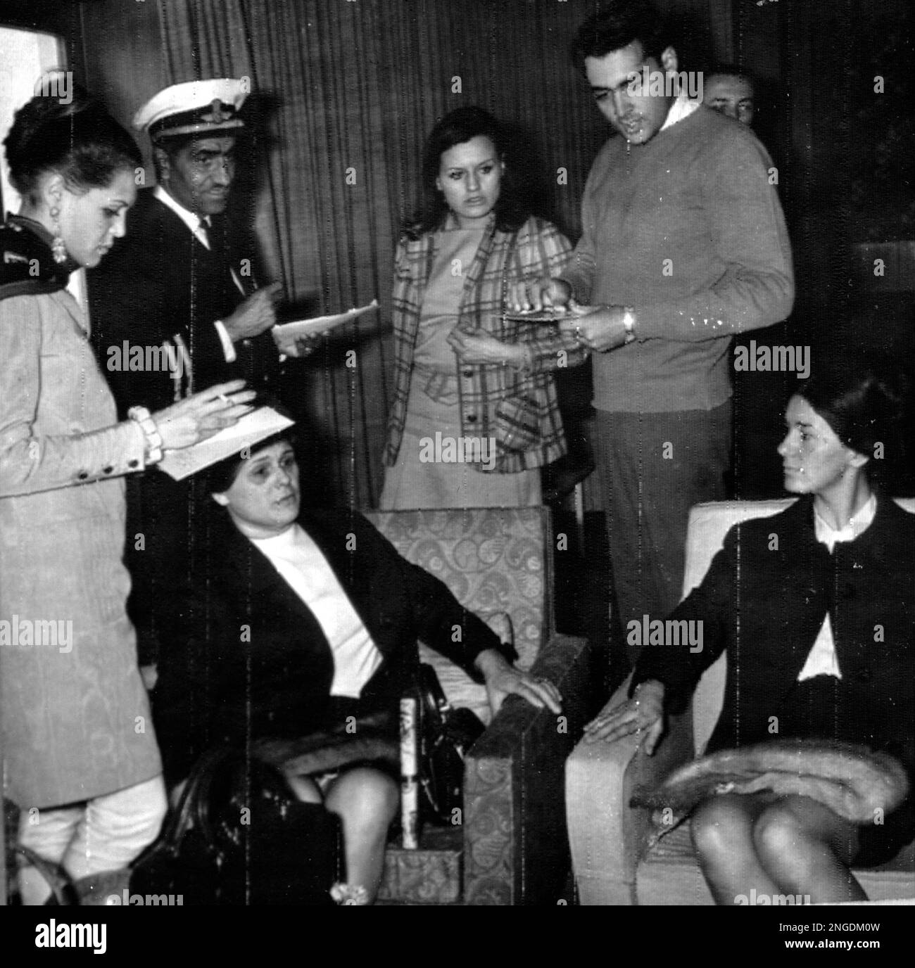 Sonia Maino, left, introduces her fiance Rajiv Gandhi, right, son of India's Prime Minister ...