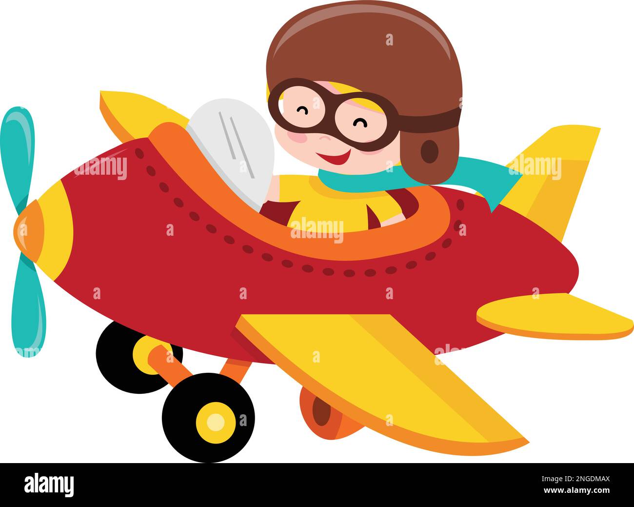 A cartoon vector illustration of a happy pilot kid/boy flying a plane ...