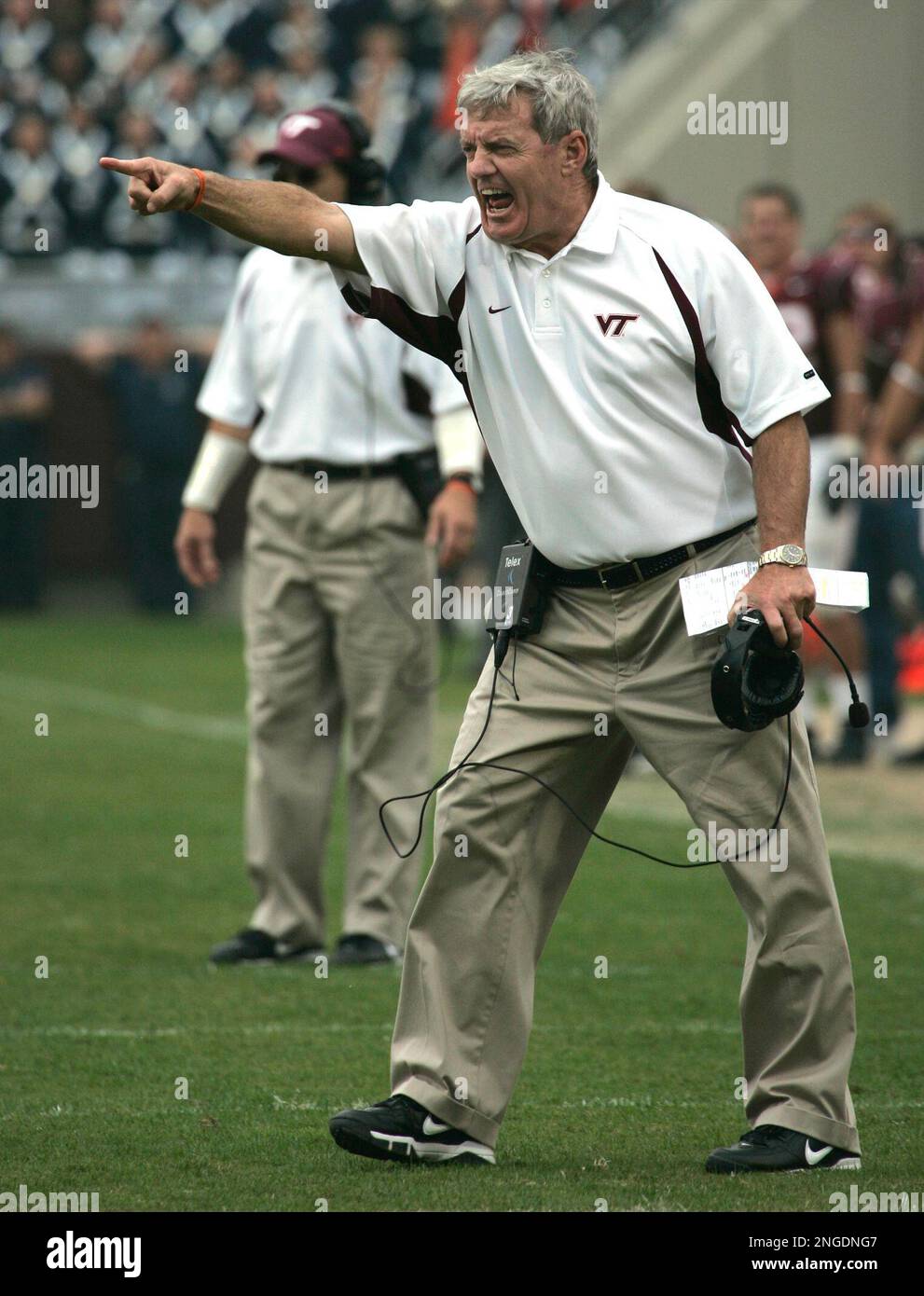 Virginia Tech head football coack Frank Beamer yells at the officials ...