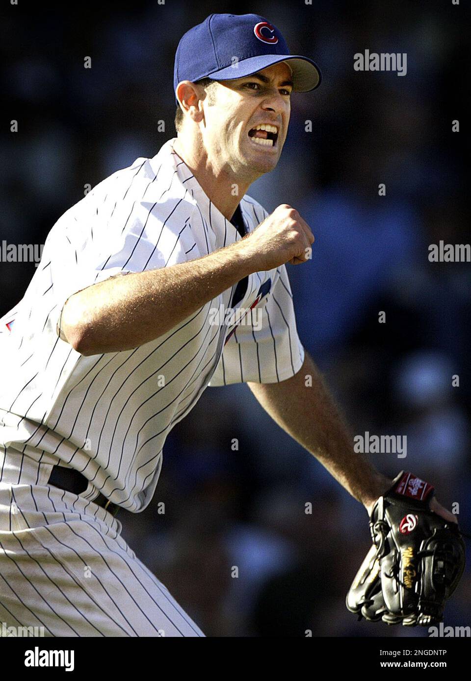 Chicago Cubs pitcher Mark Prior reacts after Cincinnati Reds' Adam Dunn ...