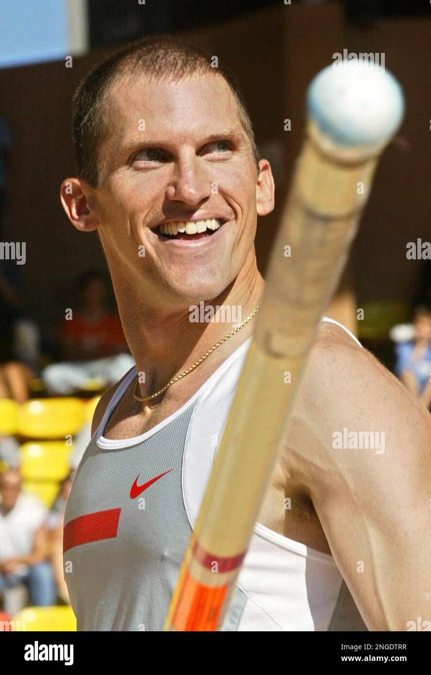 Olympic champion Timothy Mack of The U.S. looks on after clearing 6. 01 ...
