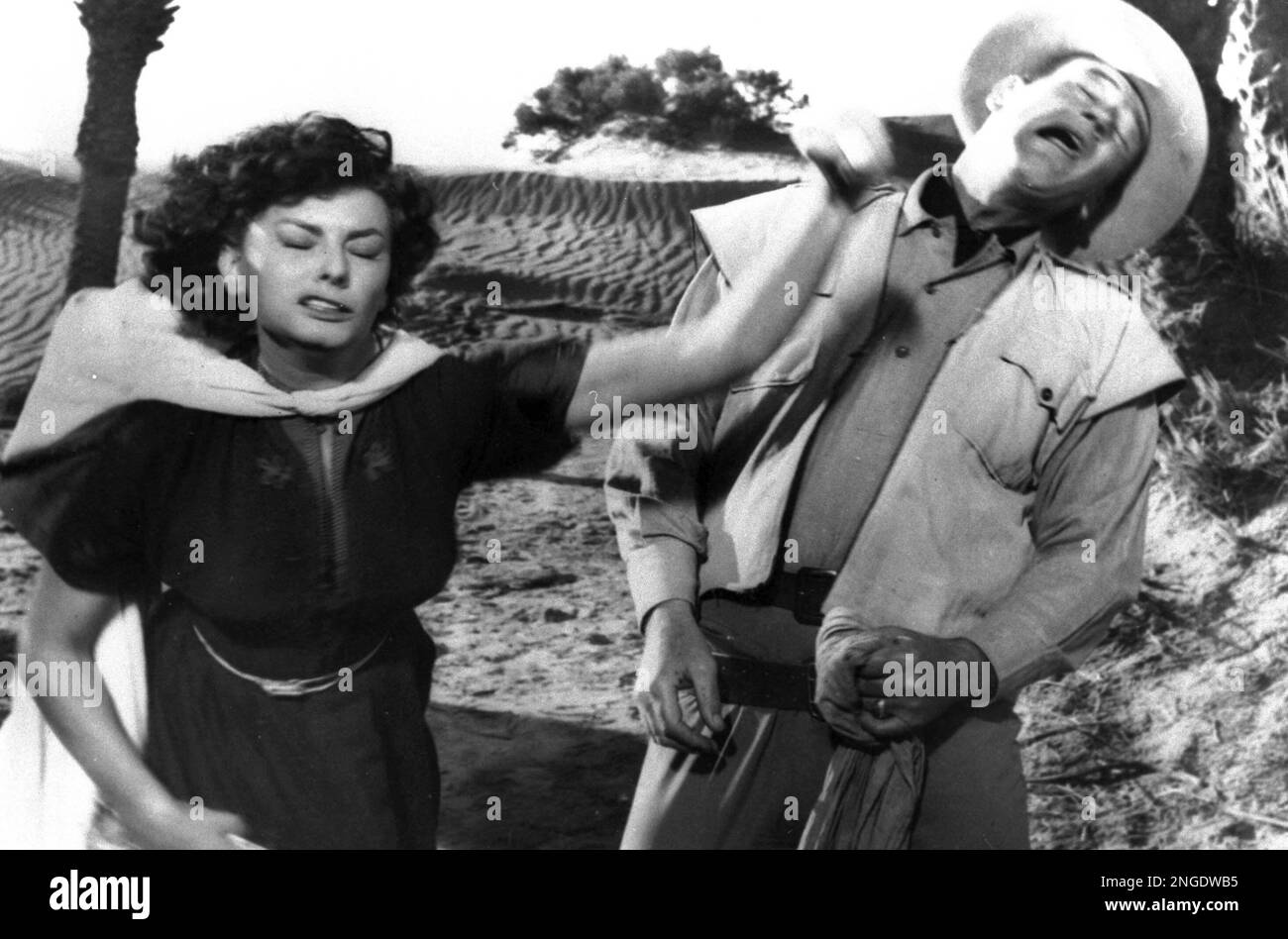 Italian screen actress Sophia Loren connects with a left to the chin of ...